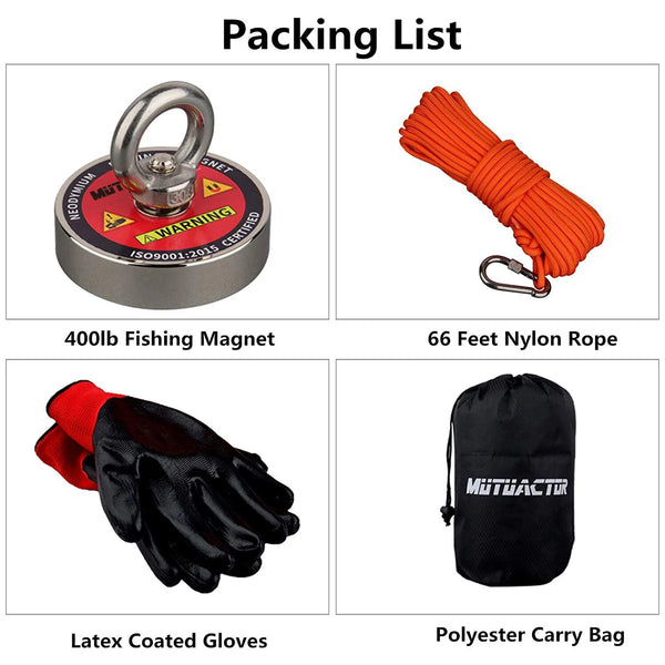 120KG Vertical Srong Neodymium Lifting Magnet Set 20M Rope Permanant ...
