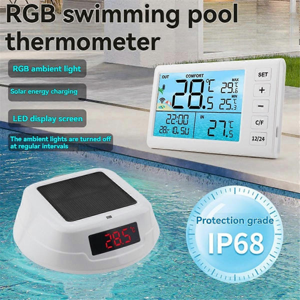 Wireless Floating Pool Thermometer Solar Pool Thermometer Pool LED Dig ...