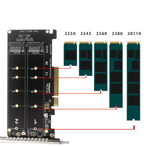Pciex8 Dual Disk Nvme M.2 Mkey SSD RAID Array Expansion Adapter Mothe ...