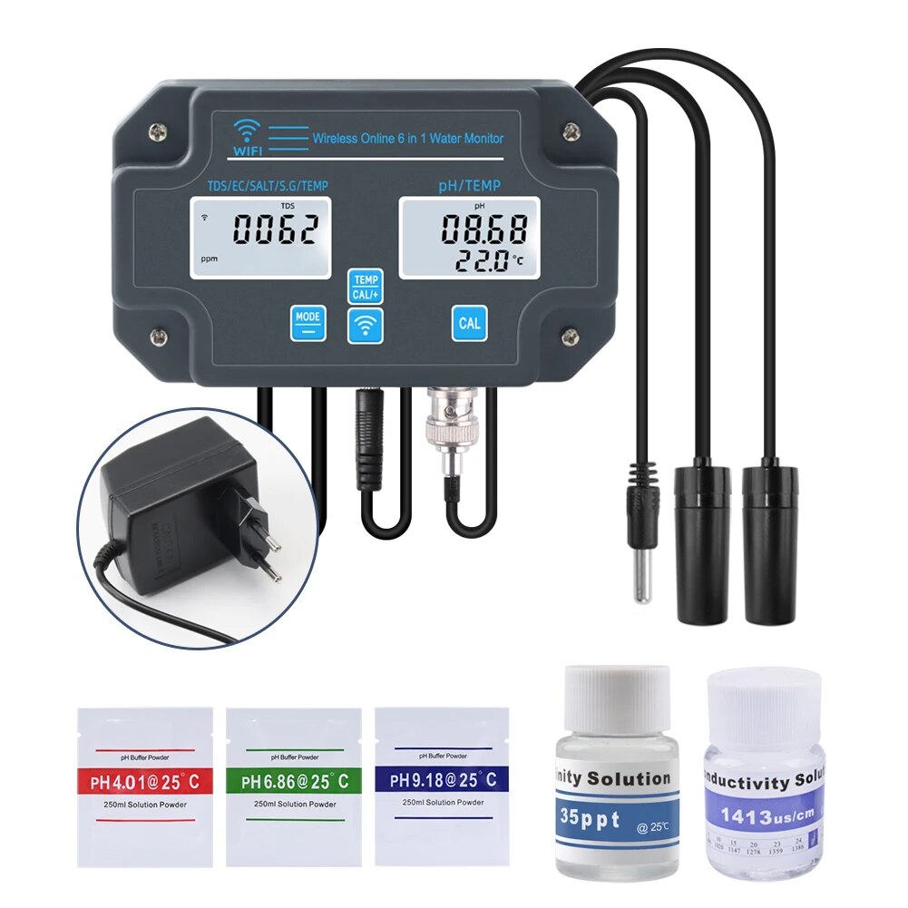 Yieryi Smart WIFI Aquarium Seawater Salinity Water Quality Meter PH E ...