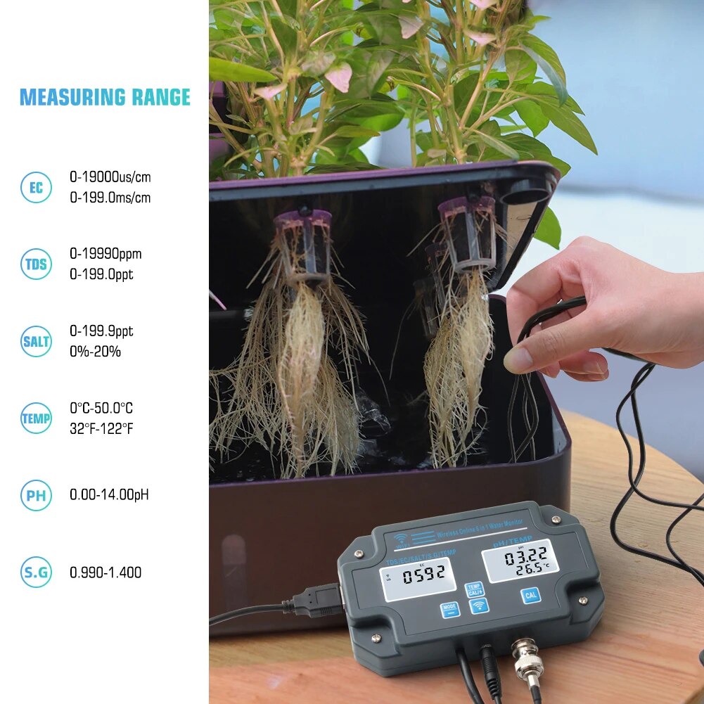 Yieryi Smart WIFI Aquarium Seawater Salinity Water Quality Meter PH E ...