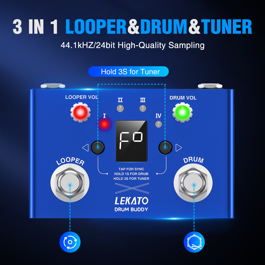 Lekato Drum Machines Looper Pedal Built-In 30 Drums 11 Mins Recoding T ...