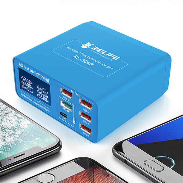 RELIFE RL-304P PD3.0+QC3.0 Smart 6-port USB Digital Display Lightning ...