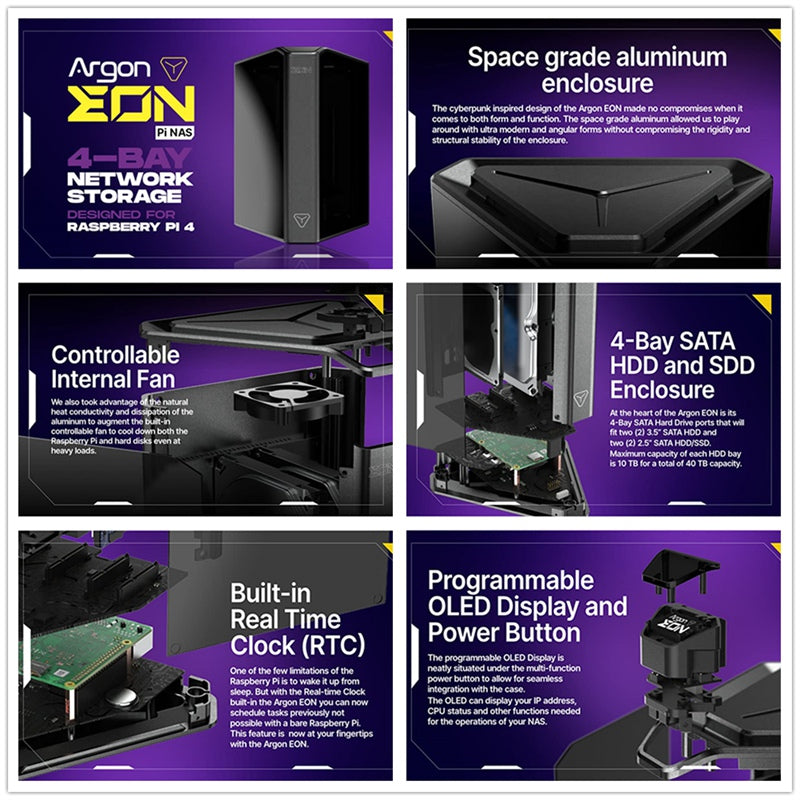 Argon EON Pi NAS Case 4-BAY SATA HDD SDD Network Attached Storage Alum ...