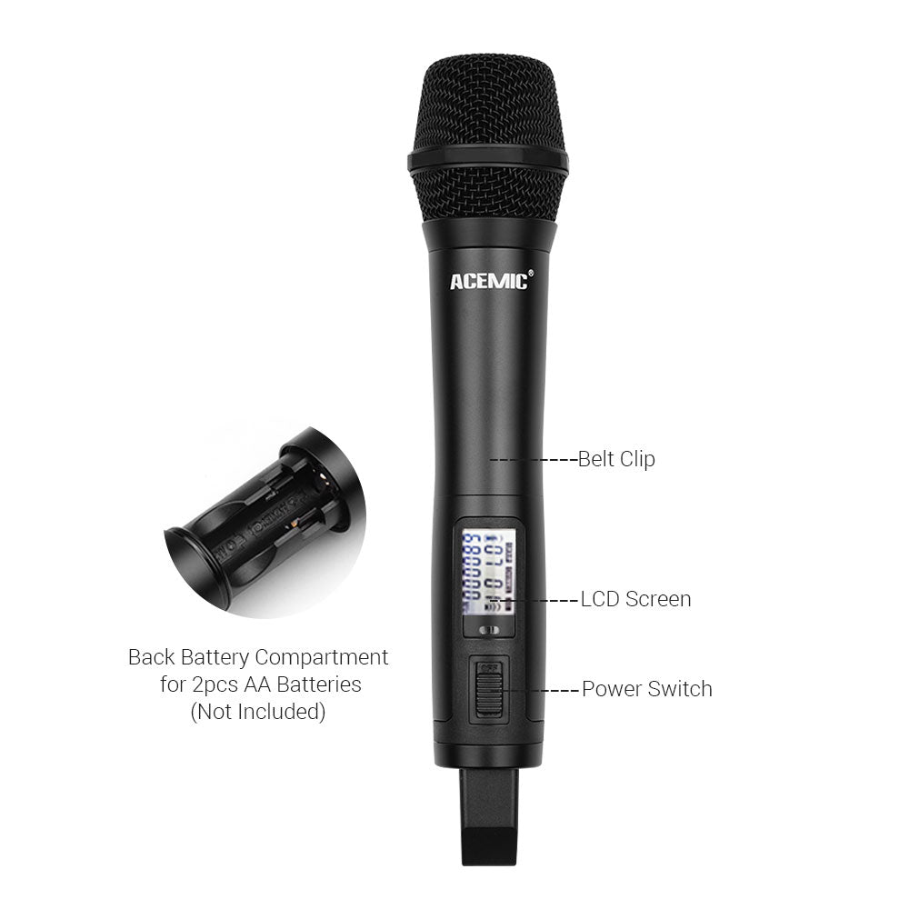 ACEMIC UHF Wireless Microphone System with Dual Handheld Dynamic Micro ...