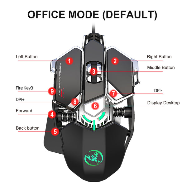 HXSJ J600 Mechanical Gaming Mouse 6400DPI 9-key Programmable Wired Mou ...